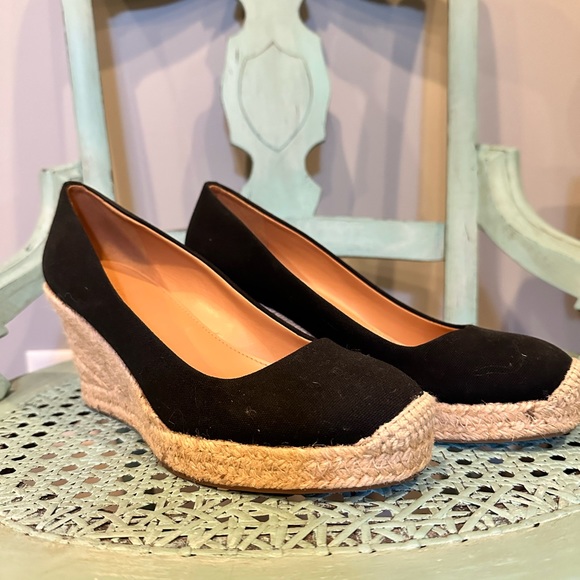 J. Crew | Shoes | Jcrew Black Seville Espadrille Wedges In Canvas ...